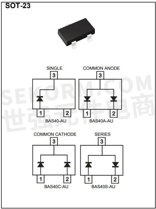 【产品】40V/0.2A表面贴装肖特基势垒二极管BAS40-AU系列,切换速度快，采用SOT-23封