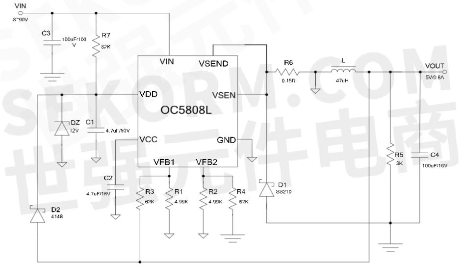 【应用】BUCK电源芯片OC5808L驱动扫地机器人3串4并12颗装饰灯，最大输出电流可调防止LED