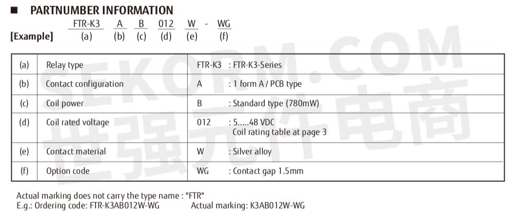 【产品】单极25A的功率继电器FTR-K3-WG系列，1.5mm接触间隙