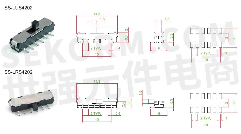 【产品】4P2T小型滑动开关SS系列，额定负载6VDC 0.3A，紧凑的大小和可用于回流焊