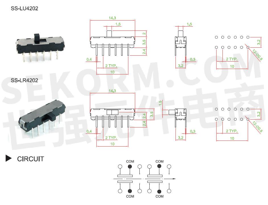 【产品】4P2T小型滑动开关SS系列，额定负载6VDC 0.3A，紧凑的大小和可用于回流焊