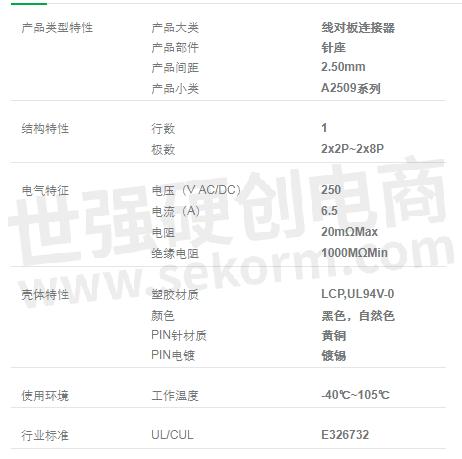 【产品】塑胶材质为LCP的A2509WVA-2xXP线对板连接器，6.5A额定电流