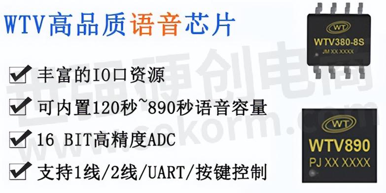 【产品】集成32位MCU的工业级语音IC WTV890-32N，可内置120~890秒语音内容