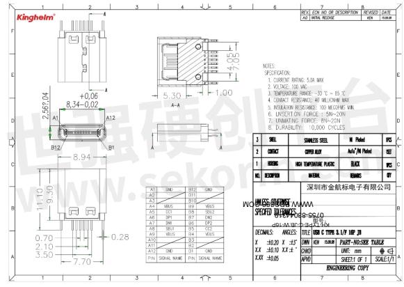 金航标新推电流额定5A的KH-TYPE-C-JB.W-16P连接器，耐用性10000次，助力解决连接
