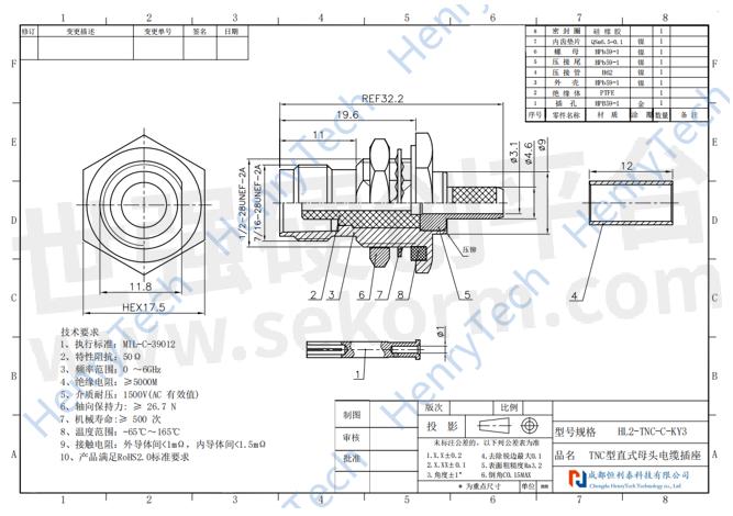 恒利泰推出射频连接器HL2-TNC-C-KY3系列带宽覆盖DC-6GHz，支持多种类型接口