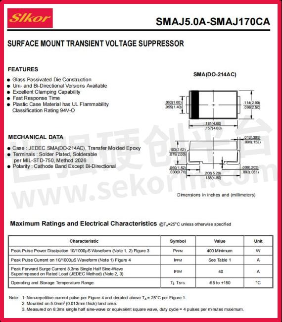 SMAJ5.0CA Transient Voltage Suppression Diode: A S