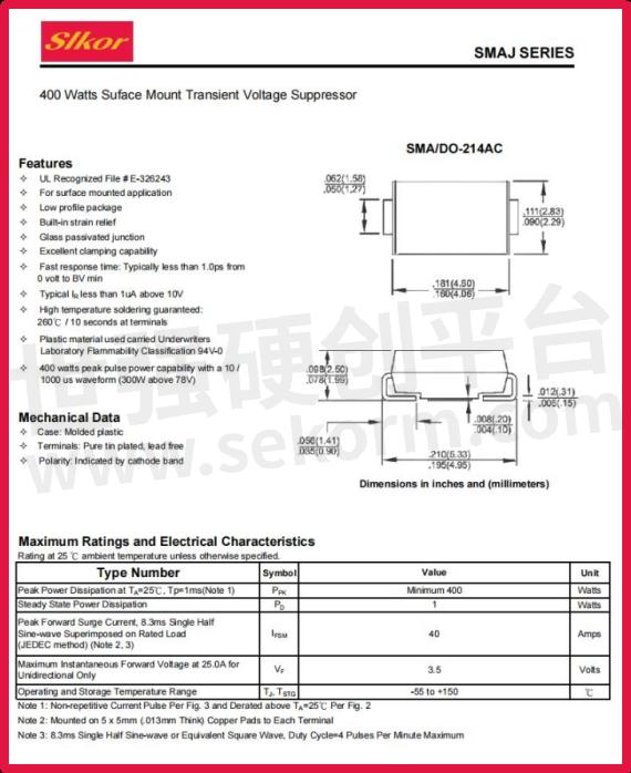 SMAJ5.0A Transient Voltage Suppression Diode: The
