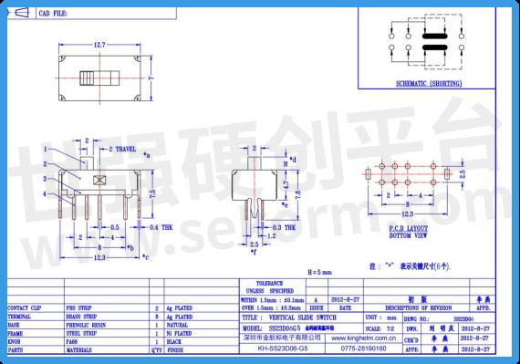 Kinghelm Slide Switch KH-SS23D06-G5: Lightweight D
